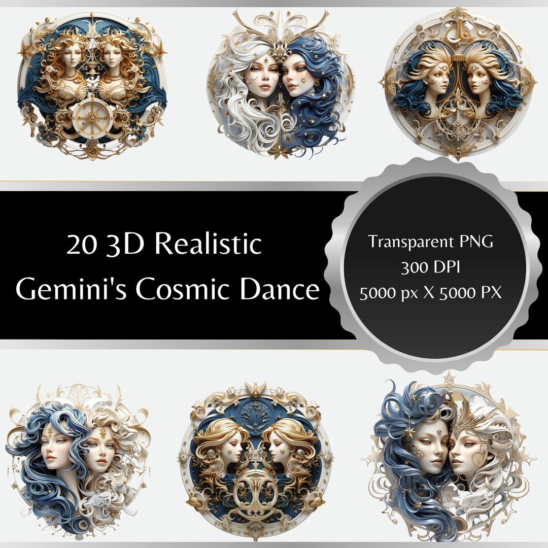 Gemini's Cosmic Dance: Dazzling 3D Zodiac Artistry - Captivating Dual ...