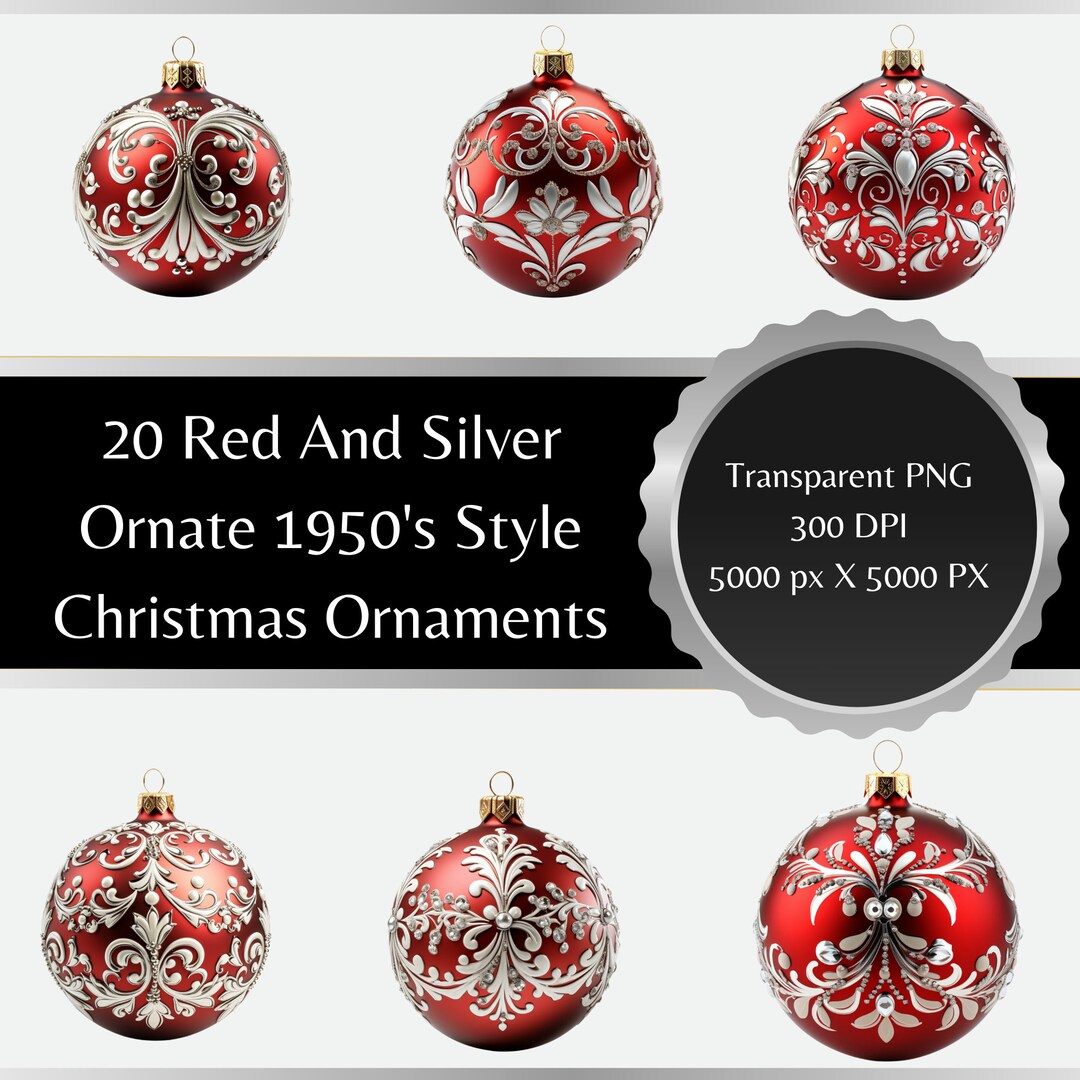 Retro Radiance: 3D Red & Silver 1950's Style Christmas Ornaments ...