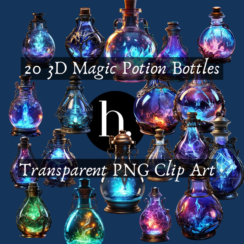 3D Magic Potion Bottles Clipart: Dive Into a World of Enchantment ...