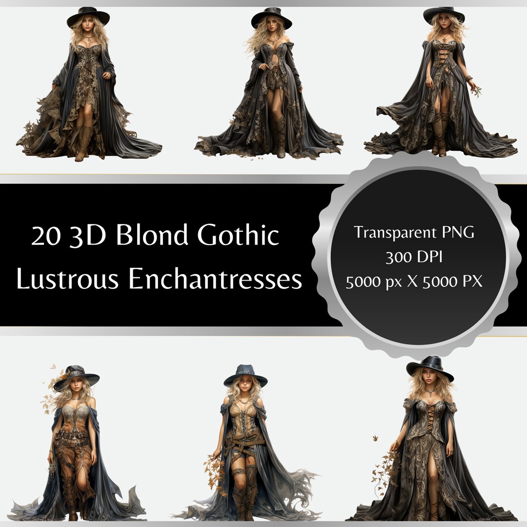 Lustrous Enchantresses: 3D Realistic Blond Witches in Luxe Black Gowns ...