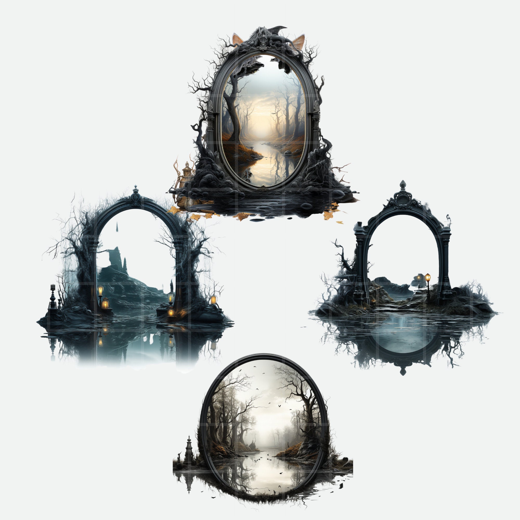 Mystical Reflections: 3D Realistic Creepy Magic Mirrors Clipart ...