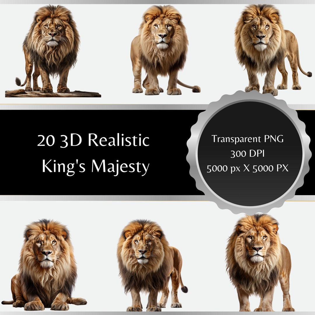 King's Majesty: Exclusive 3D Realistic Male Lion Clipart - Striking ...