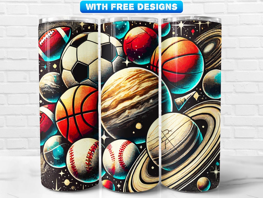Football Space Tumbler Wrap PNG, Sports Balls, Sublimation Design - Etsy