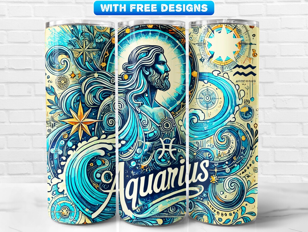 Zodiac Sings Aquarius Tumbler Wrap PNG, Astrology, Sublimation Design ...