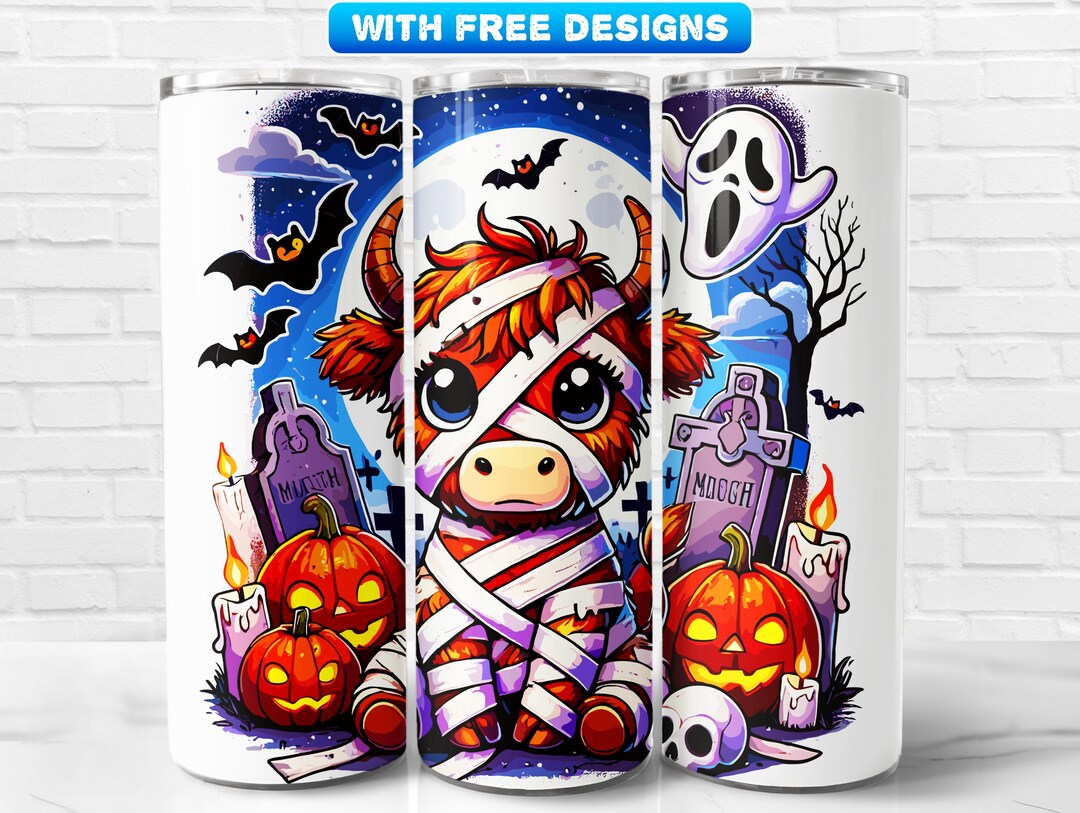 Mummy Highland Cow Tumbler Wrap PNG, Halloween, Mummy Sublimation ...