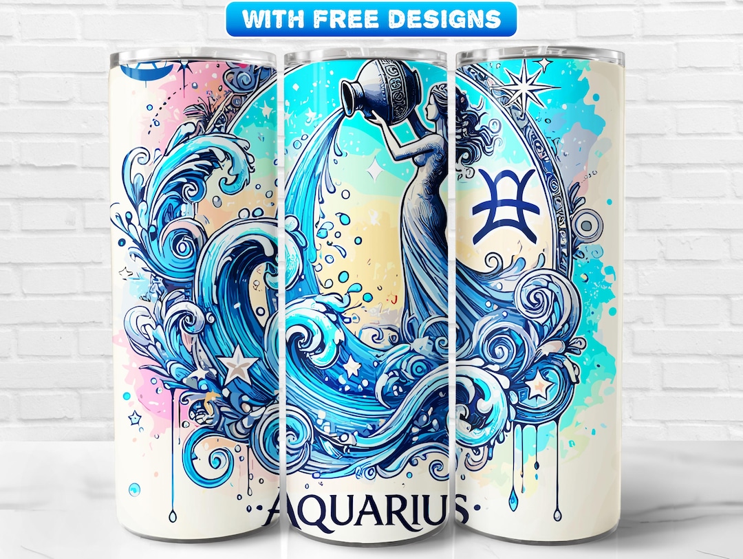 Zodiac Sings Aquarius Tumbler Wrap PNG, Astrology, Sublimation Design ...