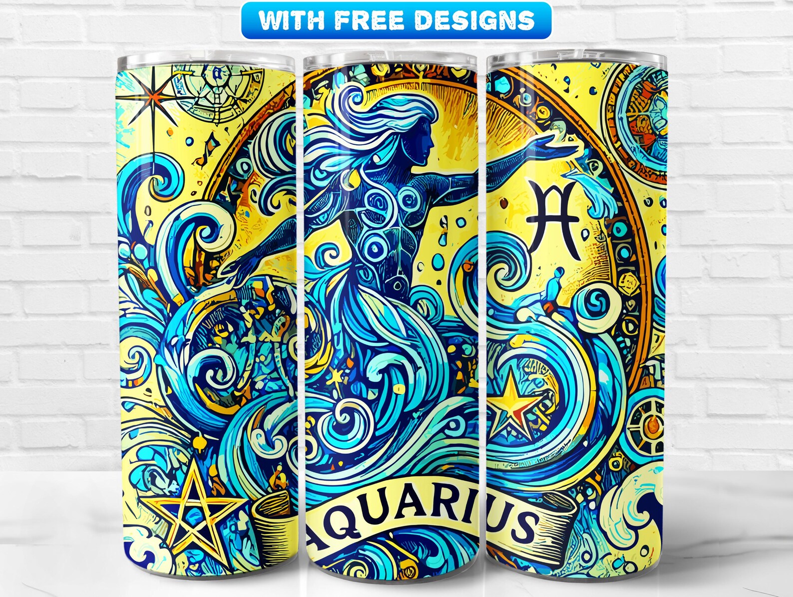 Zodiac Sings Aquarius Tumbler Wrap PNG, Astrology, Sublimation Design ...