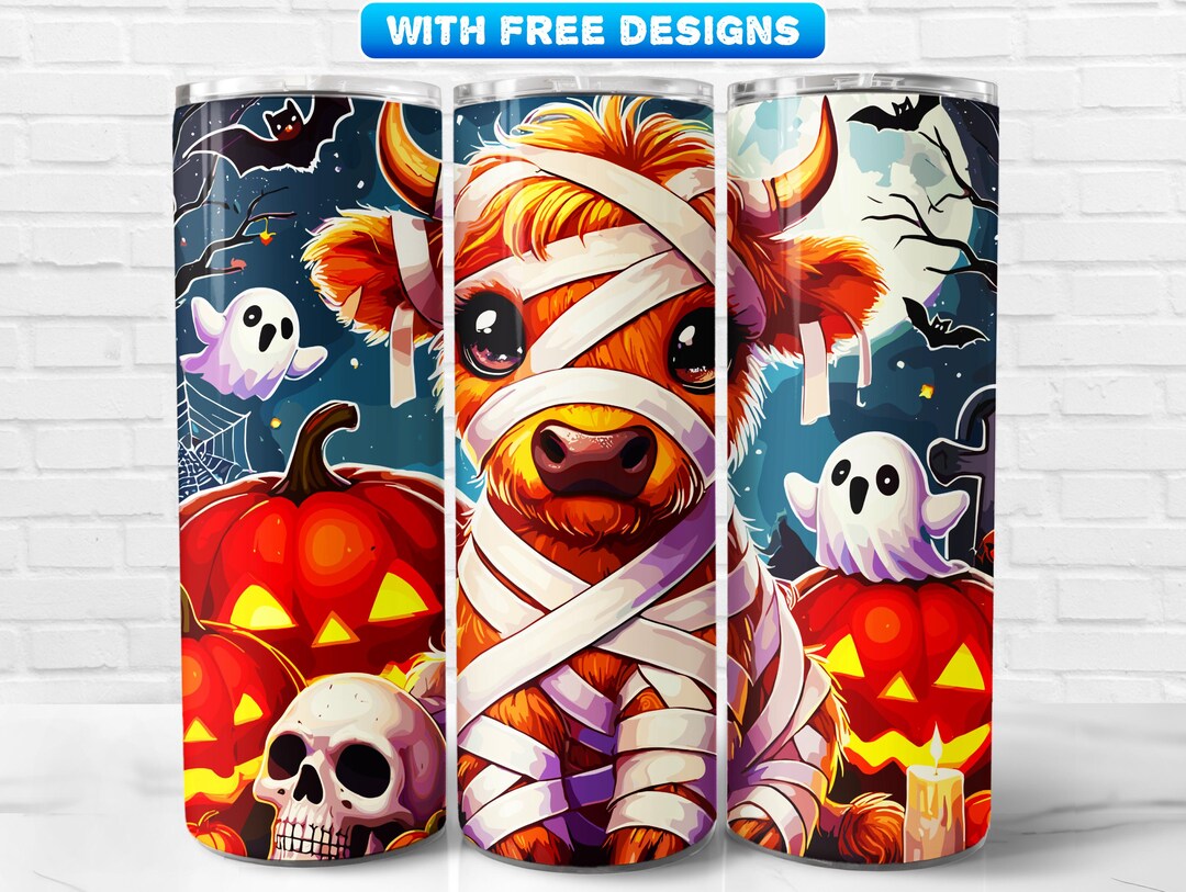 Mummy Highland Cow Tumbler Wrap PNG, Halloween, Mummy Sublimation ...