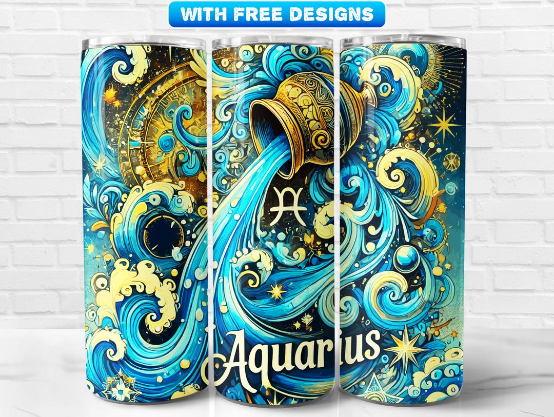 Zodiac Sings Aquarius Tumbler Wrap PNG, Astrology, Sublimation Design ...