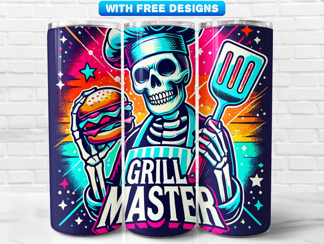 Grill Master Skeleton Tumbler Wrap PNG, Barbecue, BBQ, Grilling ...