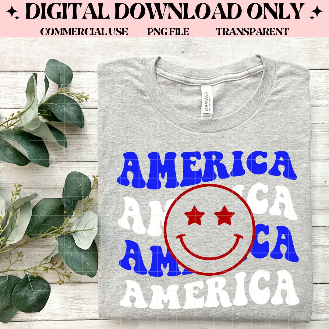 America Smile, Digital Download, July 4th, PNG, Wavy Text, Sublimation ...