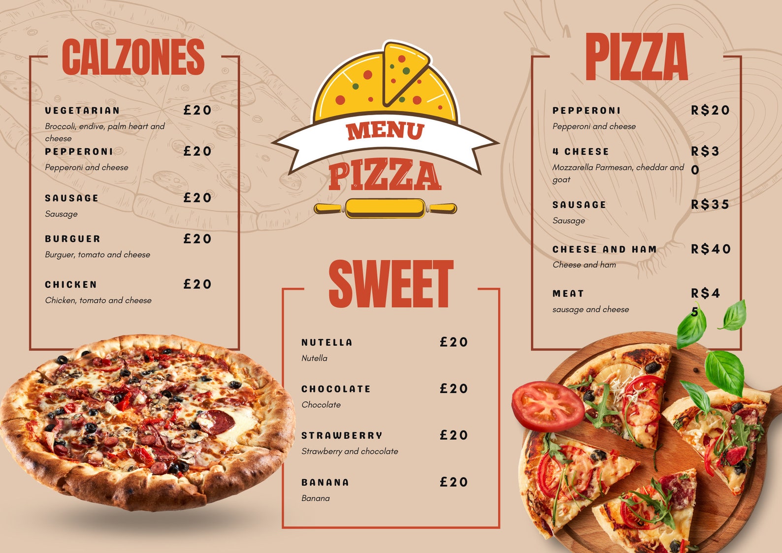 Editable Pizza Menu - Instant Download, Cafe Menu Template, Printable ...