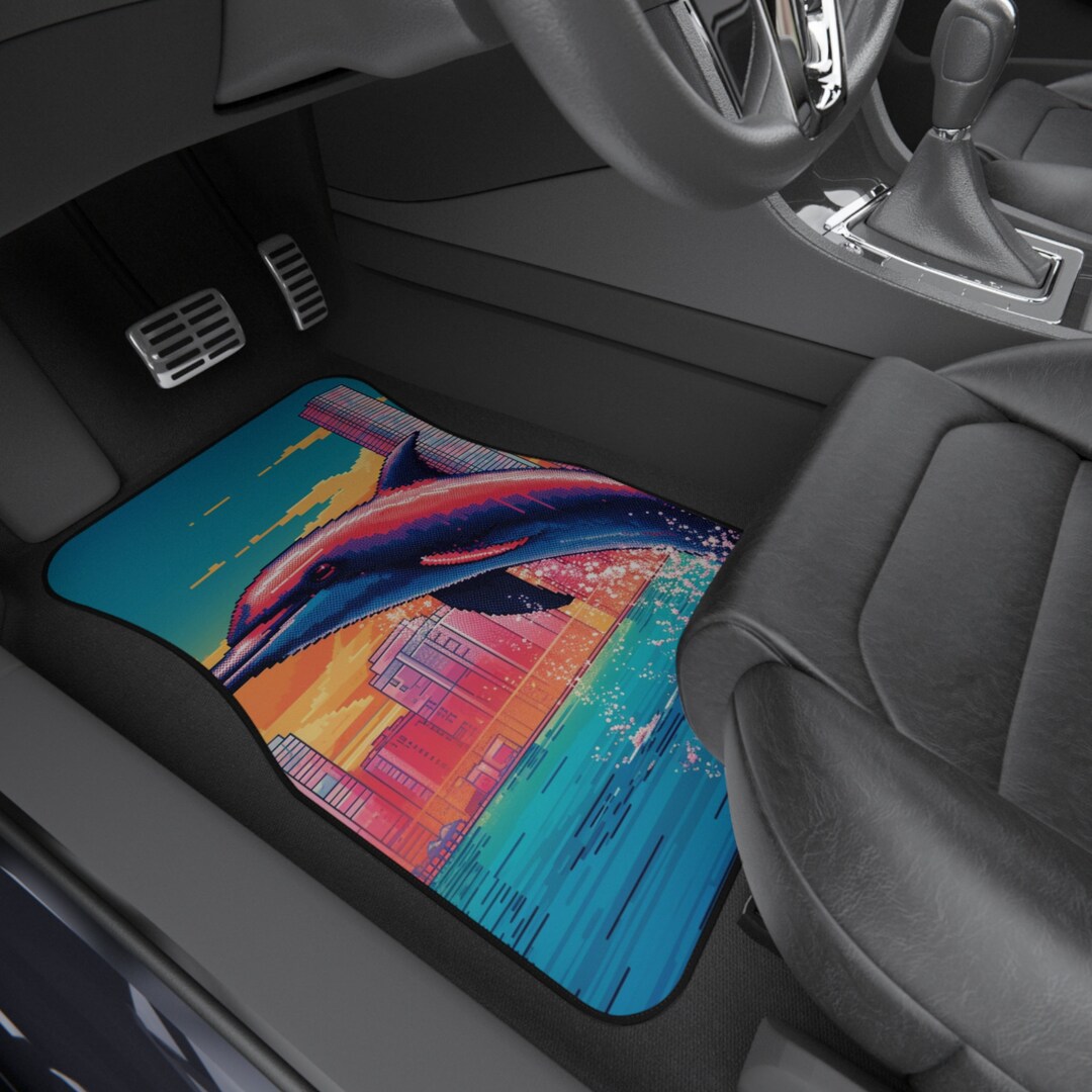 8-bit Dolphin Style Car Mat, Miami 8-bit Style Dolphin, Car Mats for ...