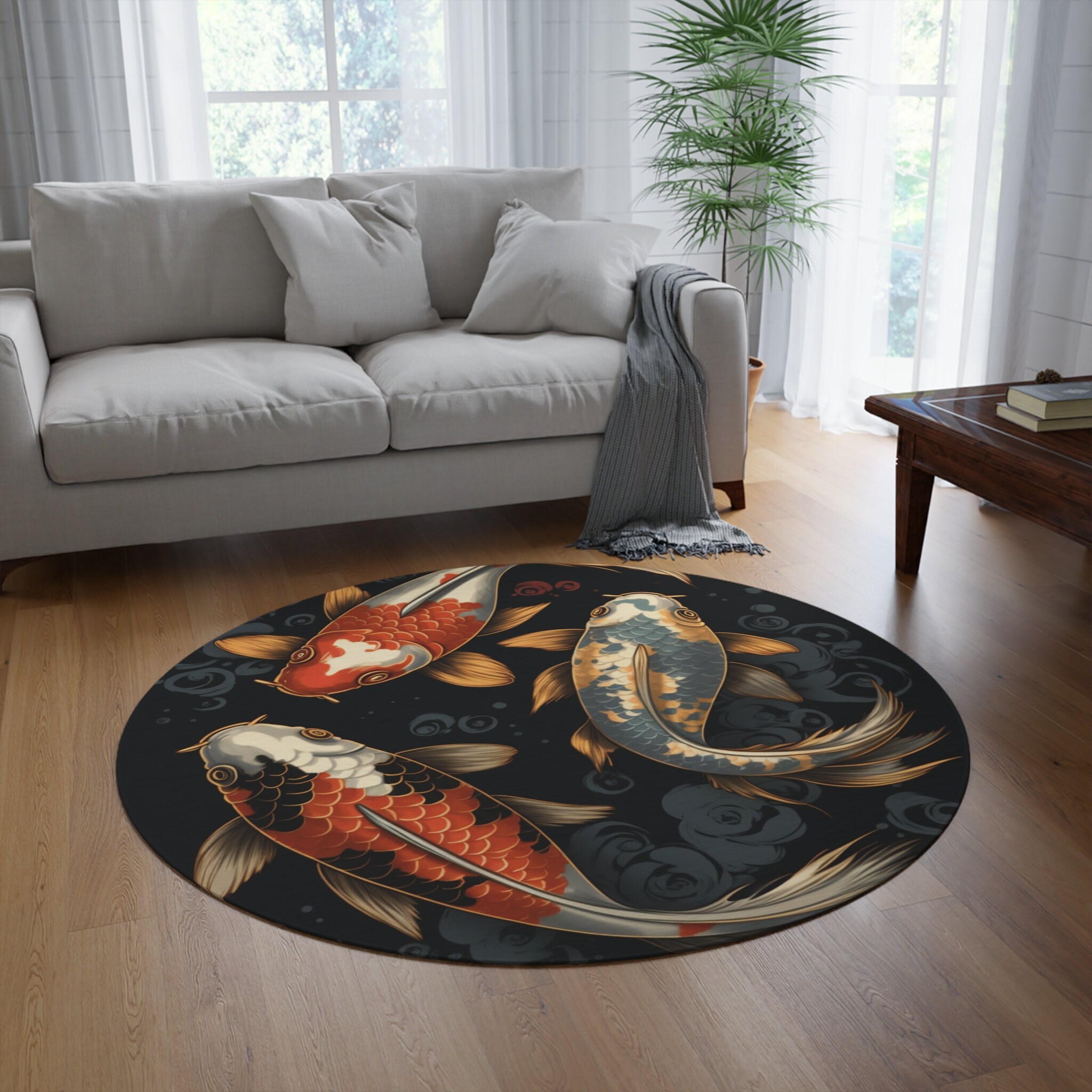 Koi Fish Unique Japanese Design, Koi Fish Rugs, Koi Fish Tufted Round ...