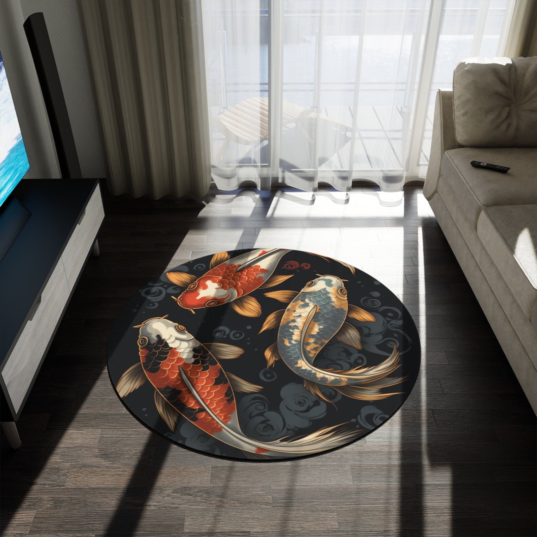 Koi Fish Unique Japanese Design, Koi Fish Rugs, Koi Fish Tufted Round ...