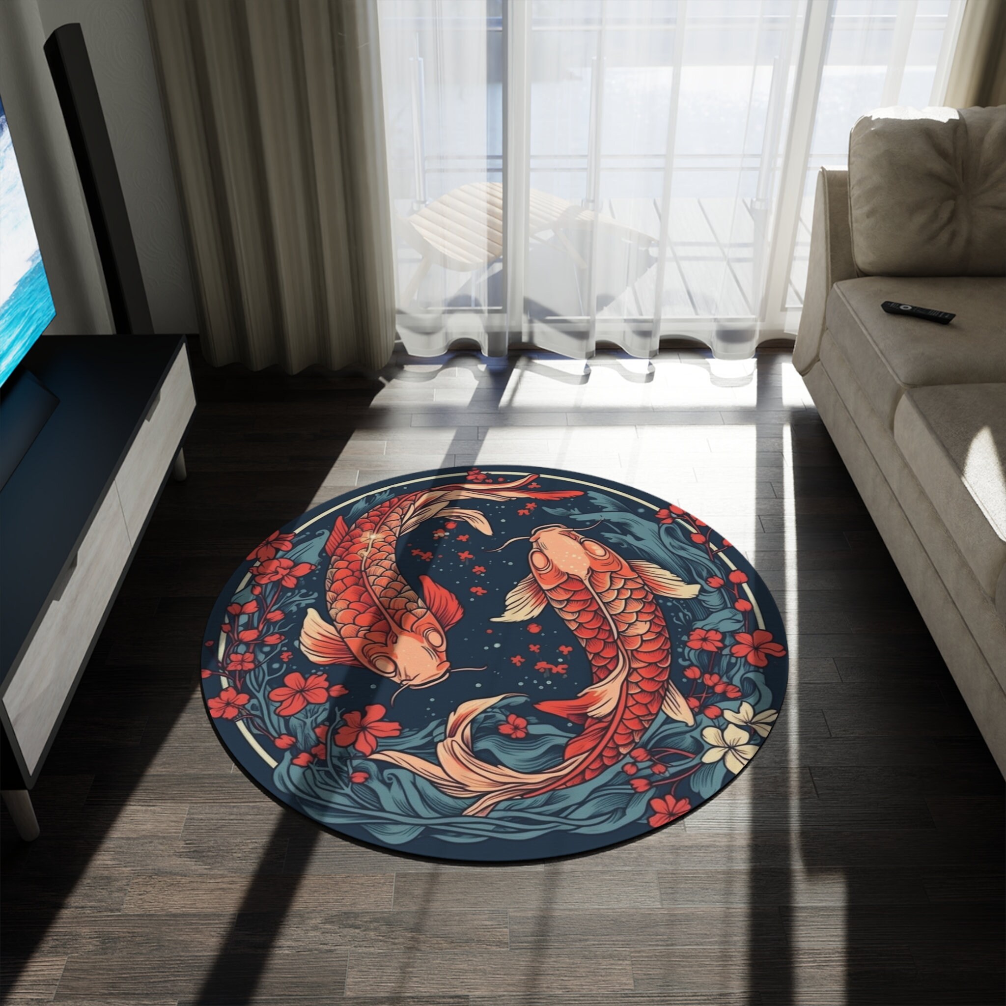 Koi Fish Unique Japanese Design, Koi Fish Rugs, Koi Fish Tufted Round ...