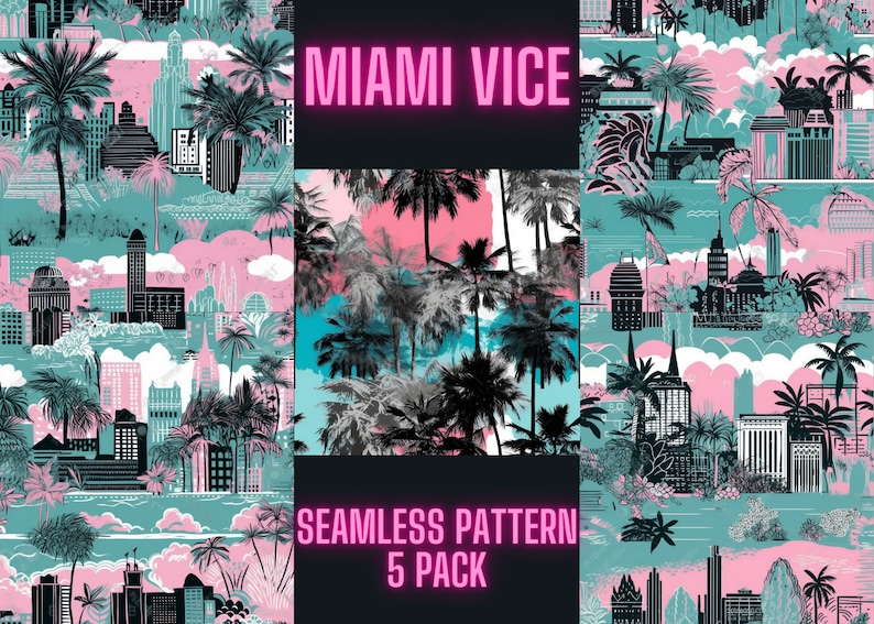 Seamless Pattern With Miami Vice Colors - 5 Pack - Scrapbook Paper ...