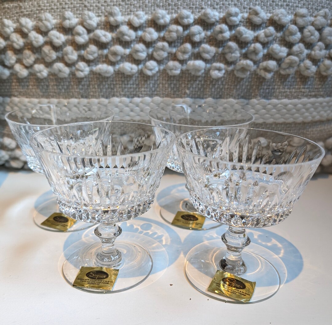 Vintage Simpsons Hand Cut 24% Lead Crystal Dessert Glass Set — Hungary ...