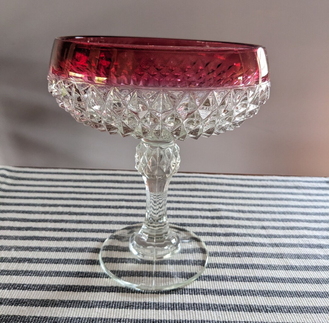Vintage 1960s Indiana Glass Diamond Point Open Compote Ruby Flash Rim ...