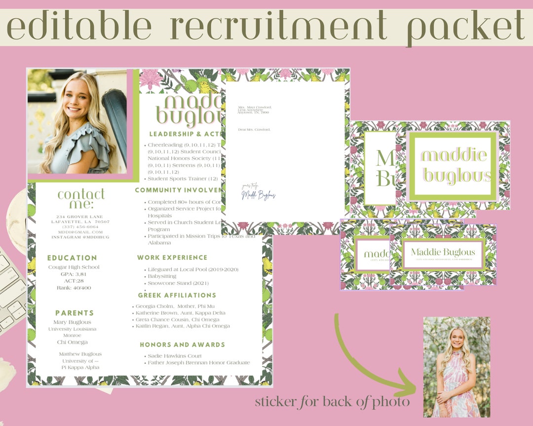 Editable Sorority Recruitment Packet | Printable Sorority Packet ...
