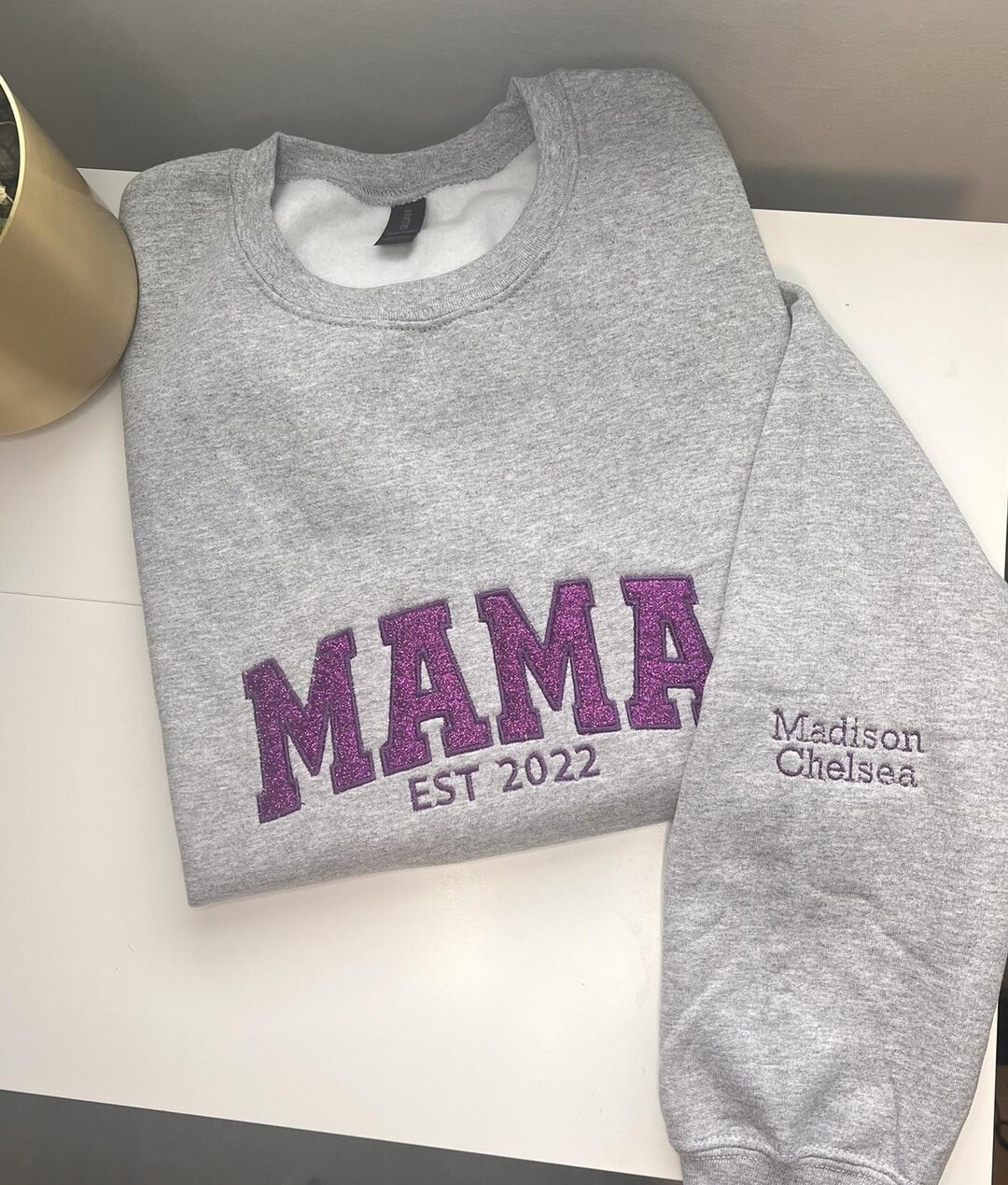 Custom Mama Glitter Applique Embroidered Sweatshirt, Personalized Mama ...