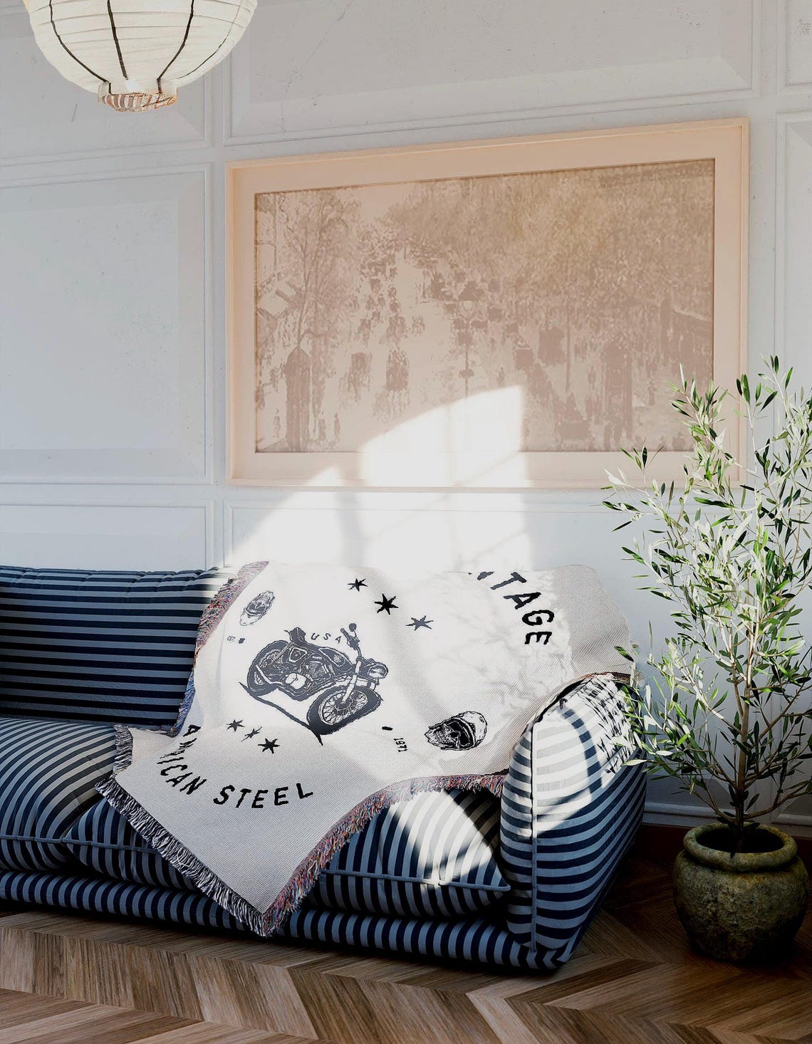 Classic Vintage Motorcycle Throw Blanket American Steel Biker Art Retro ...