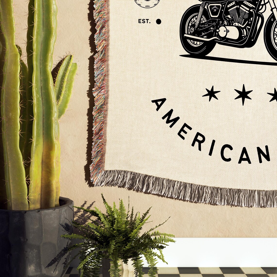Classic Vintage Motorcycle Throw Blanket American Steel Biker Art Retro ...