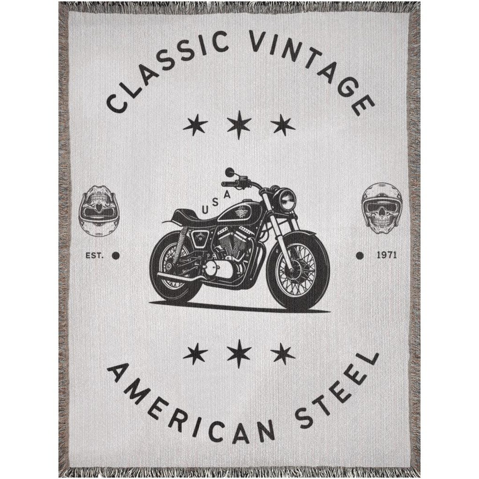 Classic Vintage Motorcycle Throw Blanket American Steel Biker Art Retro ...