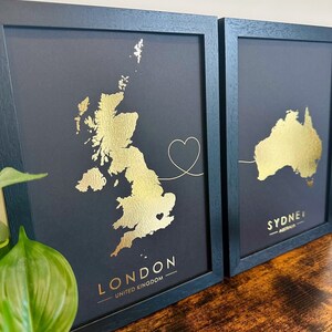 Connect Any Two Locations | Custom Map Foil Print | Set of 2 | Long ...