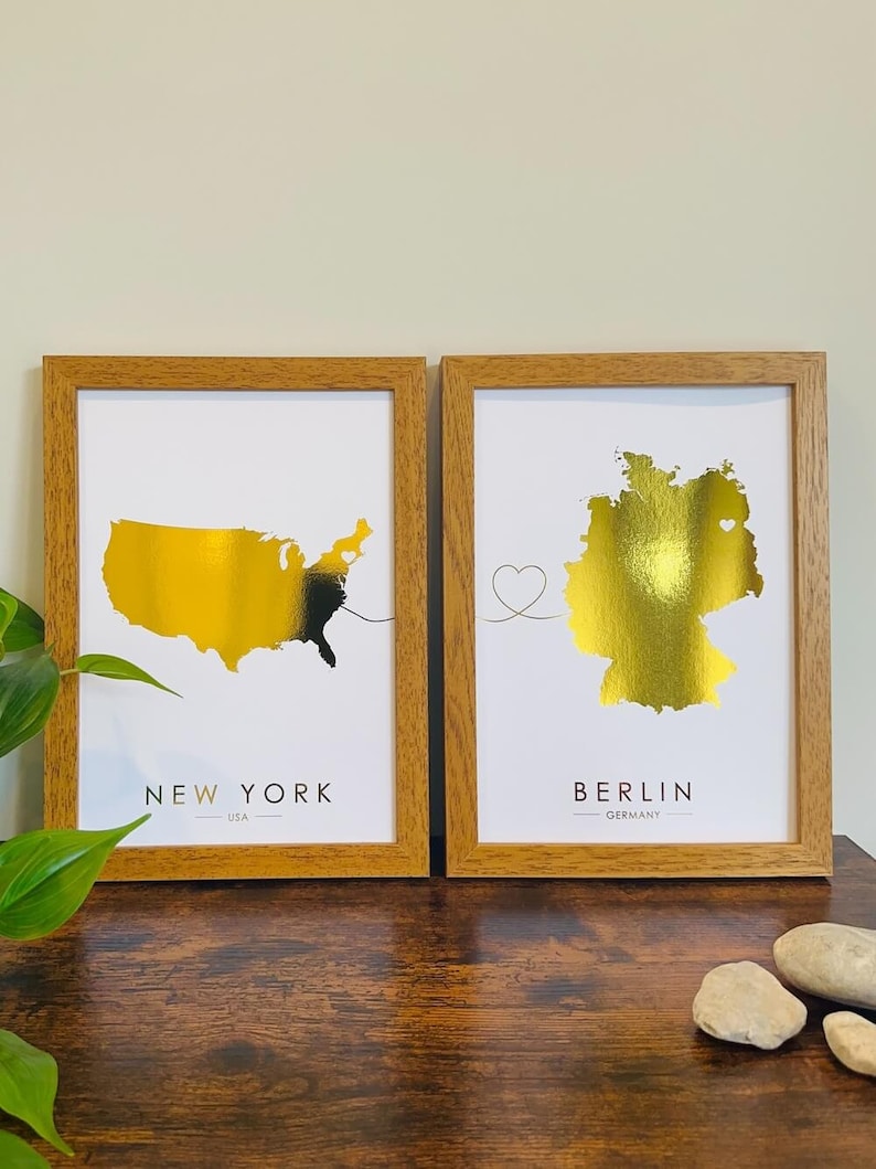 Connect Any Two Locations | Custom Map Foil Print | Set of 2 | Long ...