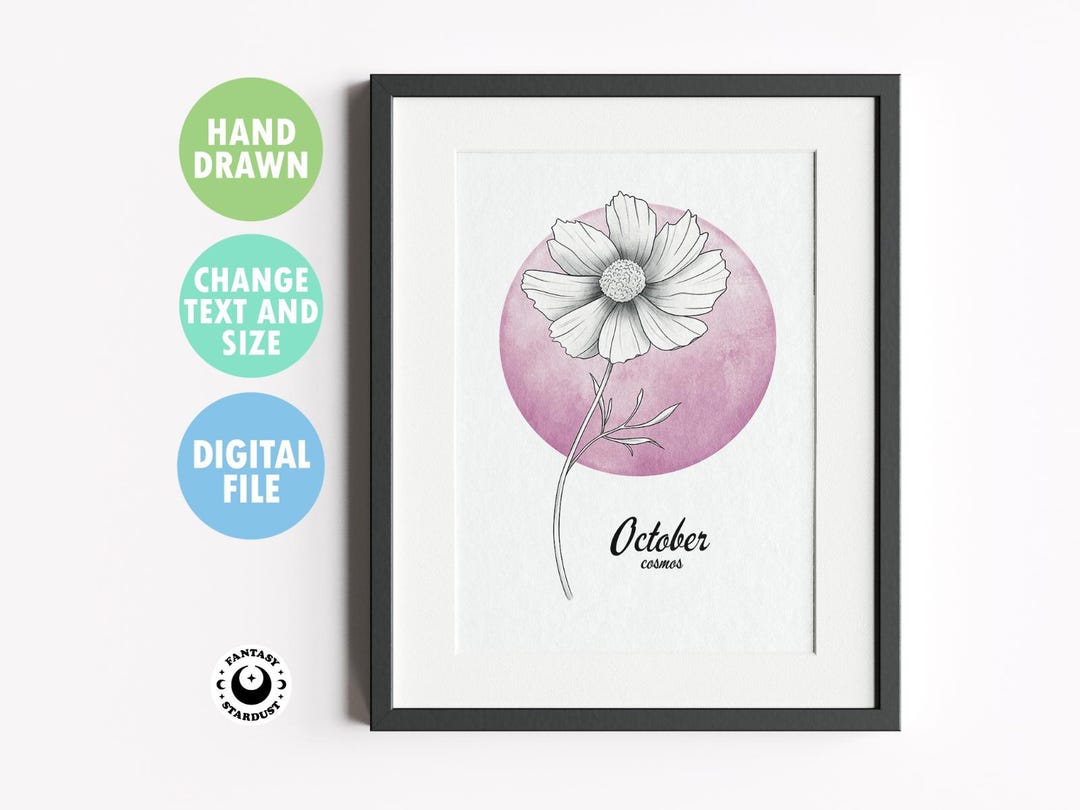 October Birth Flower Print Cosmos Gift for Mothers Day Birth Flower ...