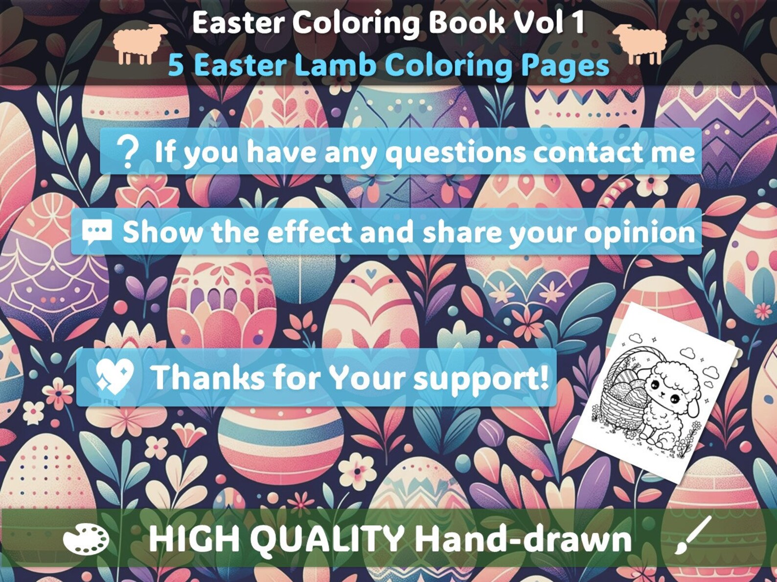 Cute Lamb Easter Coloring Pages, 5 High Quality Detailed Hand Drawn ...