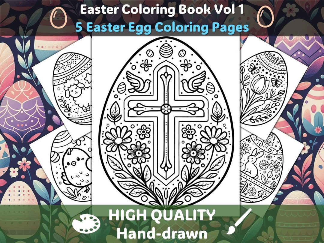 Easter Egg Coloring Pages for Kids, 5 High Quality Detailed Hand-drawn ...