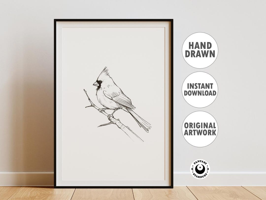 Red Cardinal Sketch Poster Print | Bird Vintage Art | Simple Original ...