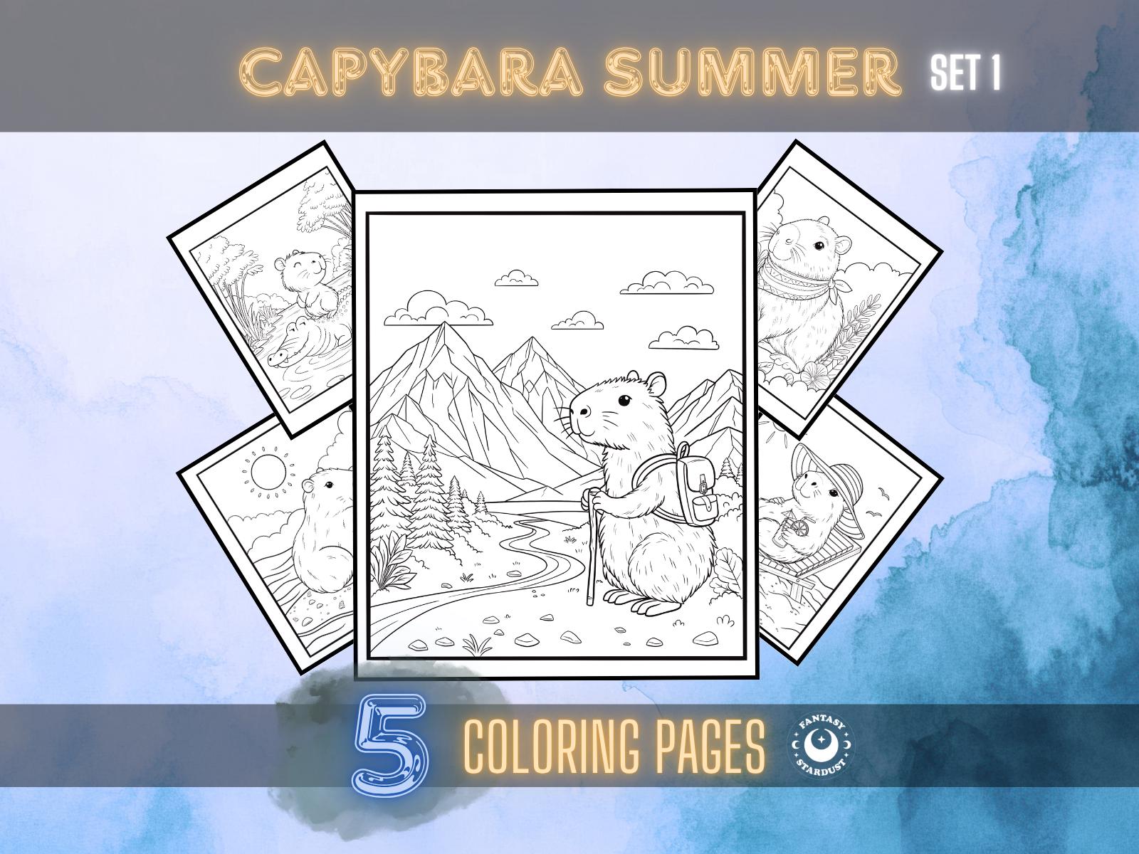 Capybara Coloring Pages Cute Coloring Book for Adults Comfy Coloring ...