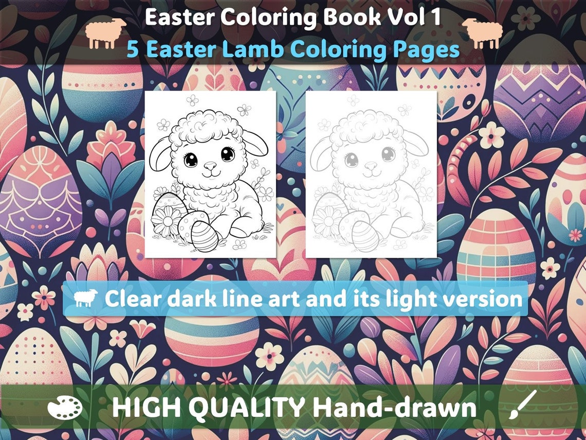Cute Lamb Easter Coloring Pages, 5 High Quality Detailed Hand Drawn ...