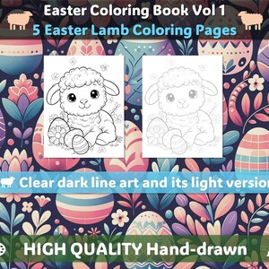 Cute Lamb Easter Coloring Pages, 5 High Quality Detailed Hand Drawn ...