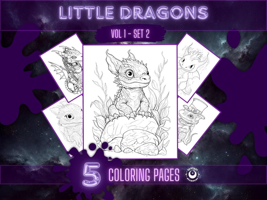 5 Cute Dragon Coloring Sheets Set 2 | Hand-drawn High Quality Digital ...