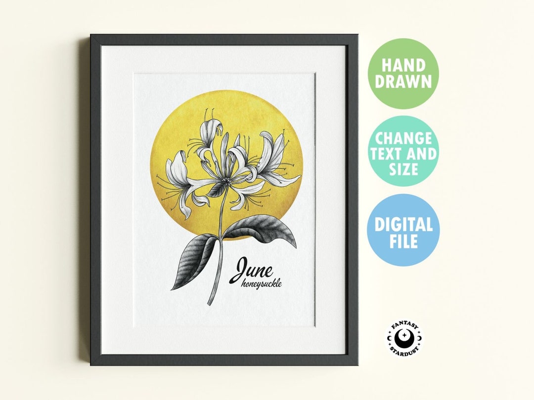 June Birth Month Flower Print Hand-drawn Honeysuckle Wall Art Mothers ...