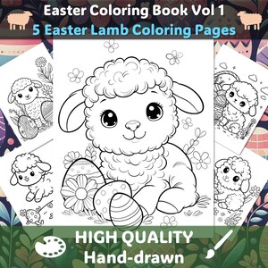 Cute Lamb Easter Coloring Pages, 5 High Quality Detailed Hand Drawn ...