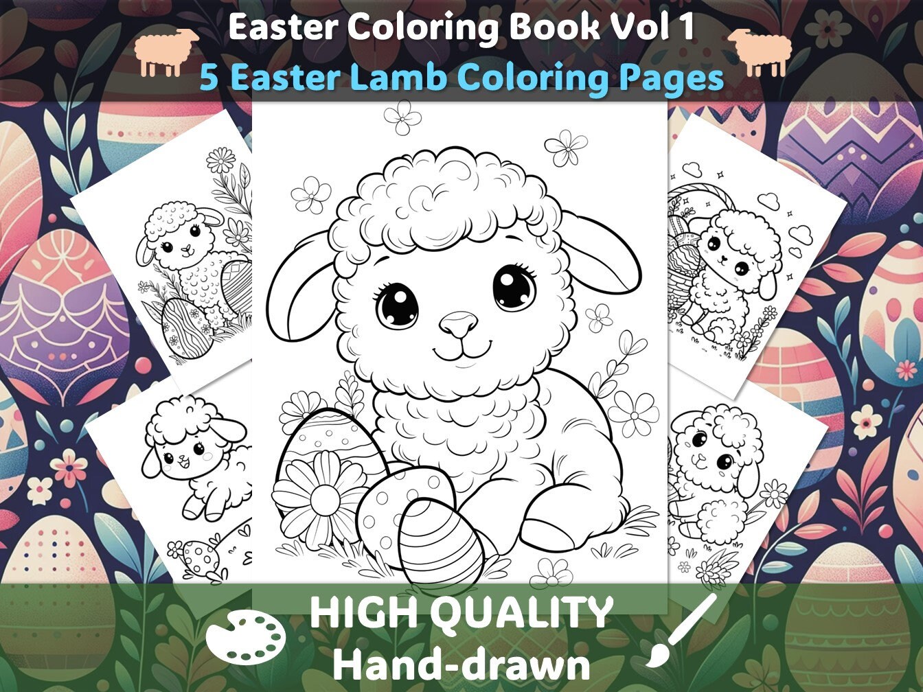 Cute Lamb Easter Coloring Pages, 5 High Quality Detailed Hand Drawn ...