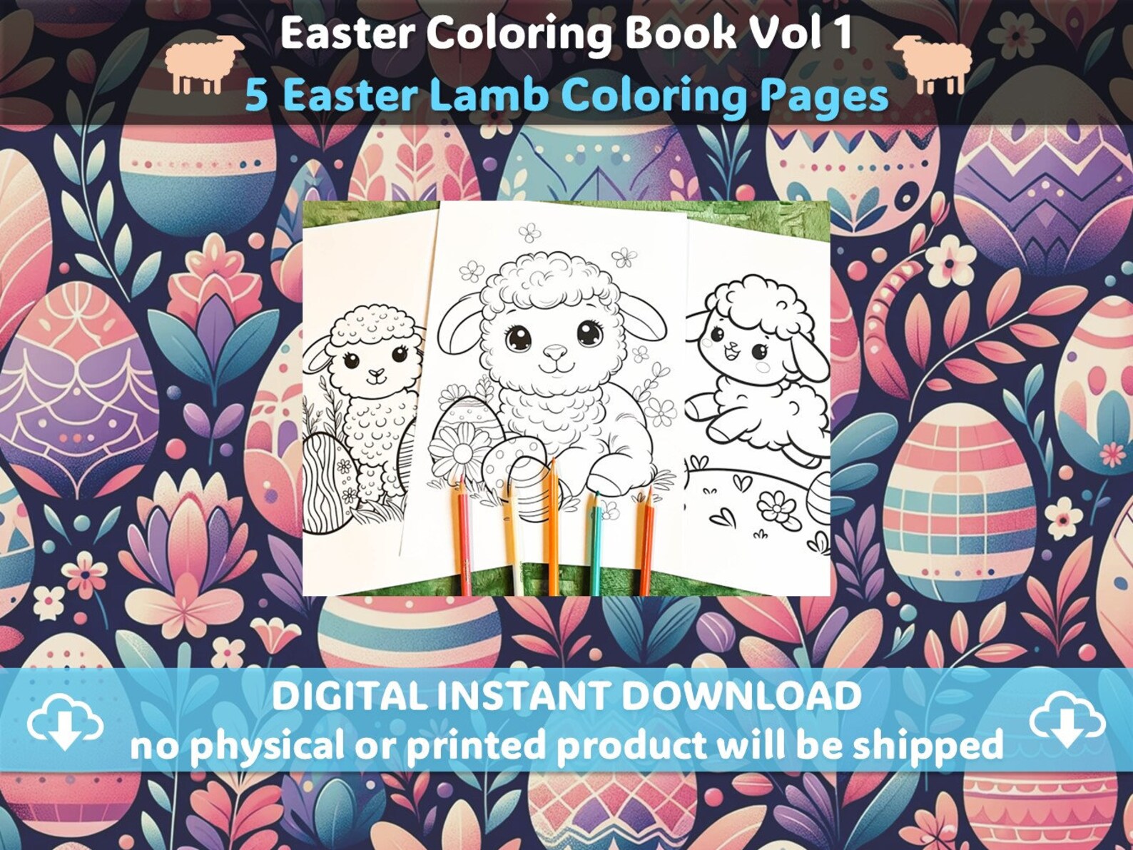 Cute Lamb Easter Coloring Pages, 5 High Quality Detailed Hand Drawn ...