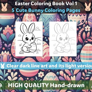 Cute Bunny Easter Coloring Pages for Kids | 5 High Quality Hand Drawn ...