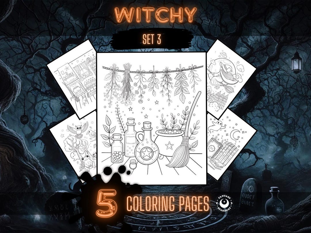 Witchy Coloring Pages for Adults | 5 Line Art Designs | Practical Magic ...