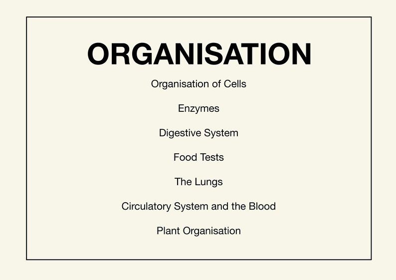 GCSE Biology Topic 2 Revision Notes Organisation - Etsy