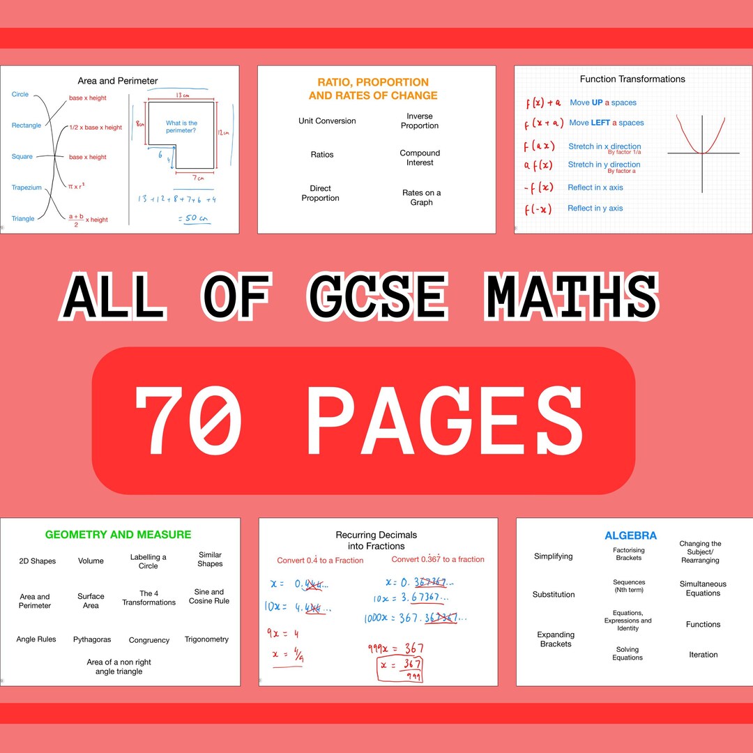 The WHOLE of GCSE Maths | Revision Notes Made for You - Etsy