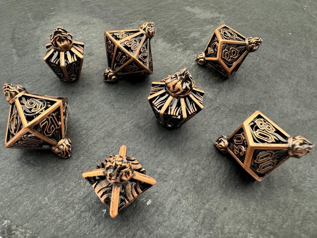Dungeon Lanterns | Metal Dice Set | Brass Black | 7 Piece Gift Set ...
