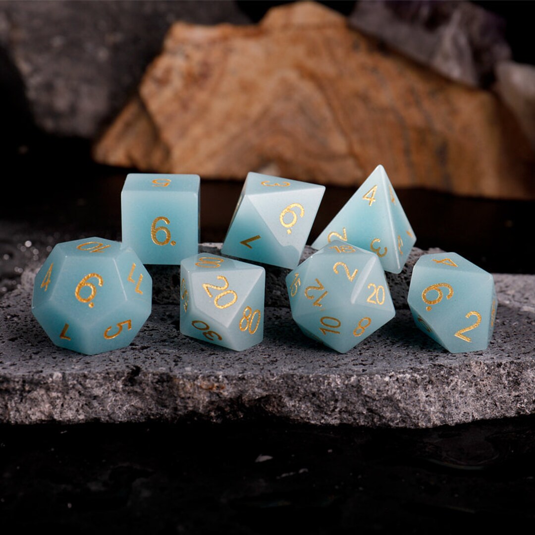 Light Blue Cats Eye Dice Set | D&D Dice Gift Set | 7 Piece Polyhedral ...