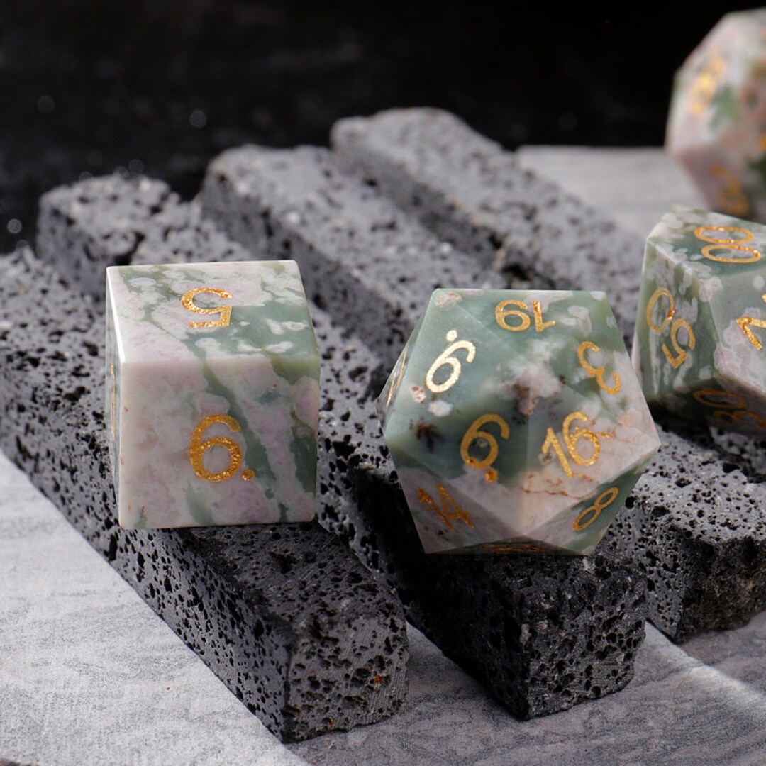 Plum Blossom Jade Gemstone Dice Set | 7 Piece Gift Set | Pathfinder ...