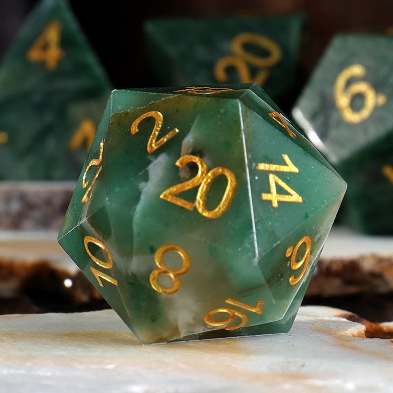 African Jade Gemstone Dice | 30mm D20 | Pathfinder, Dnd, Tabletop Games ...